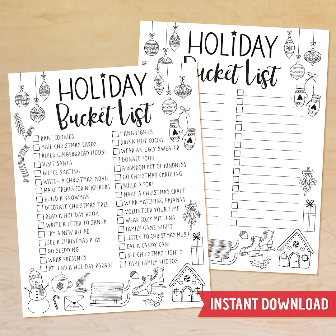 Holiday Bucket List Printable, Christmas Bucket List Template, Holiday ...
