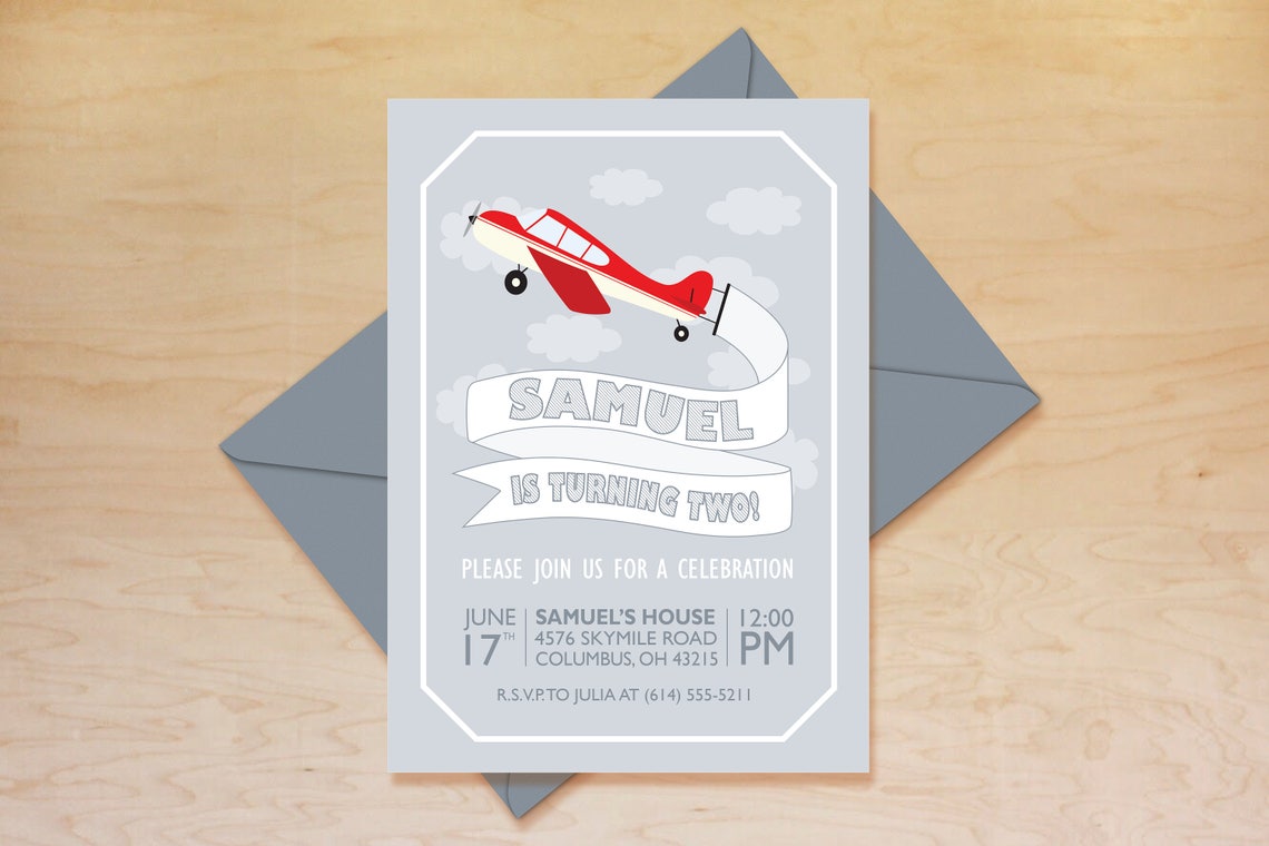 Airplane Birthday Invitation Airplane Invitation Plane | Etsy