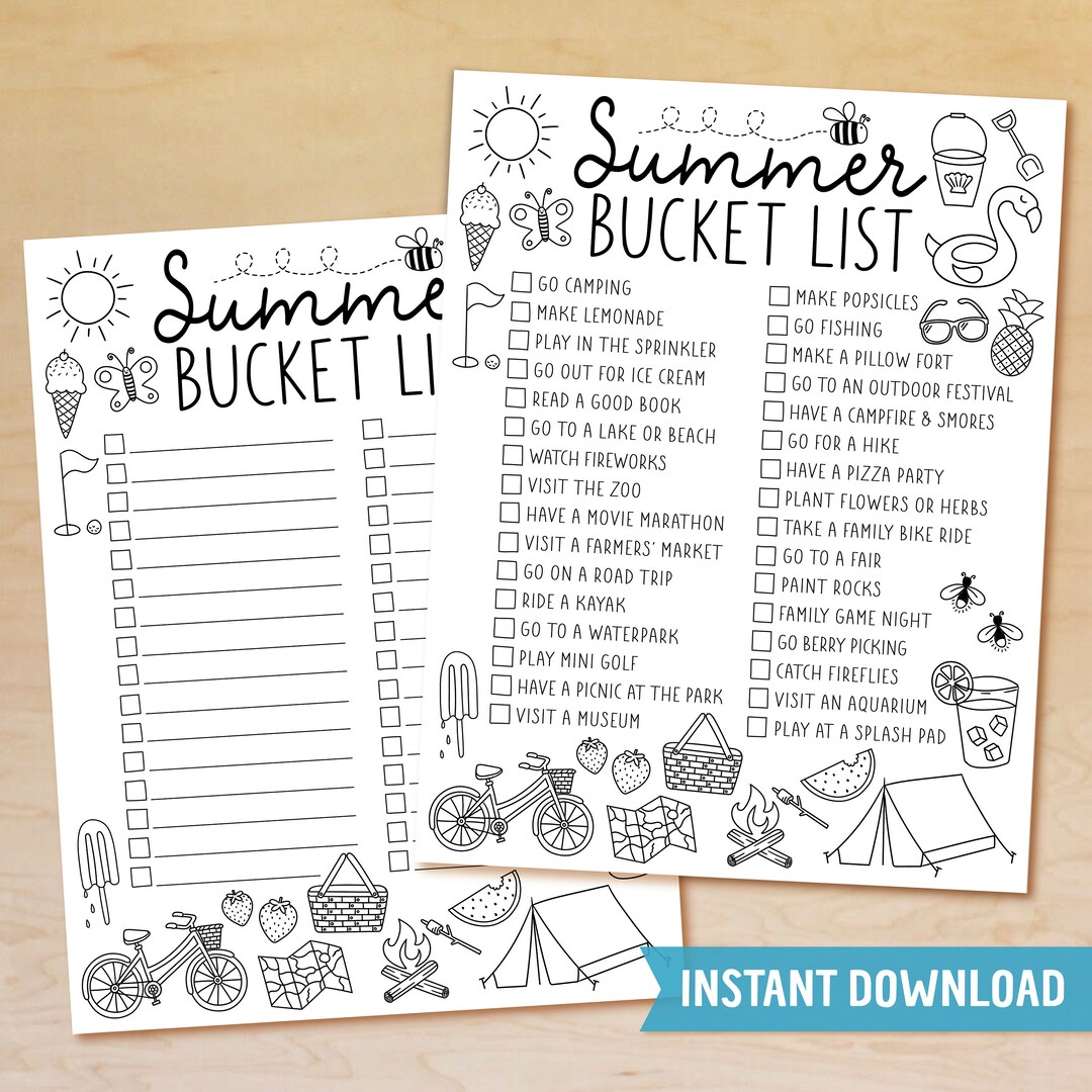 Summer Bucket List Printable, Summer Break Bucket List Template, Summer ...