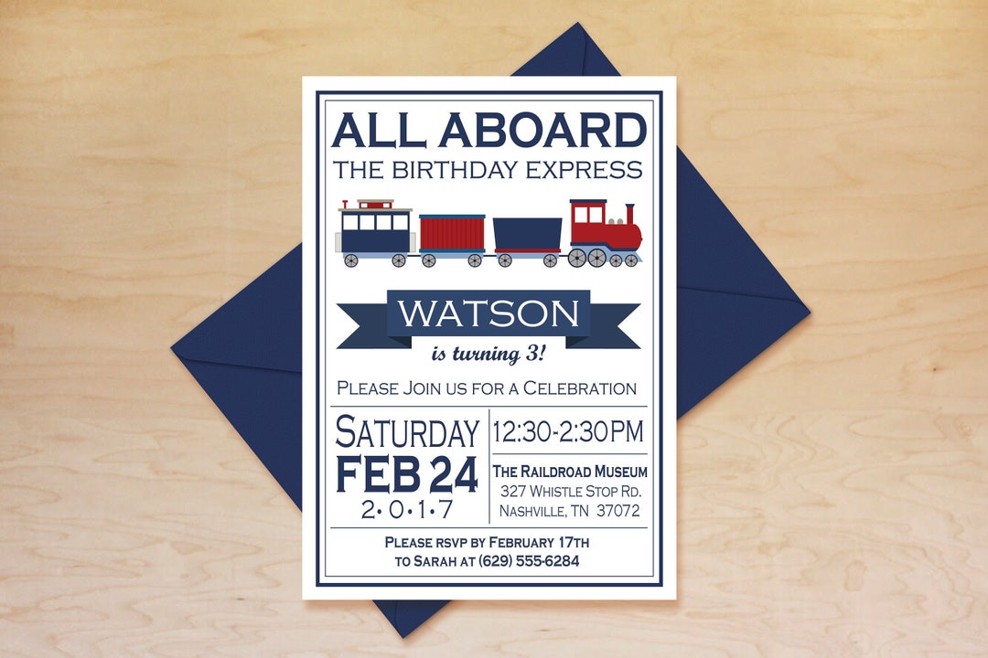 Train Birthday Invitation, Train Invitation, Blue Train Birthday ...