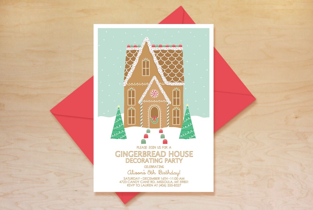 Gingerbread House Birthday Invitation, Gingerbread House Decorating ...