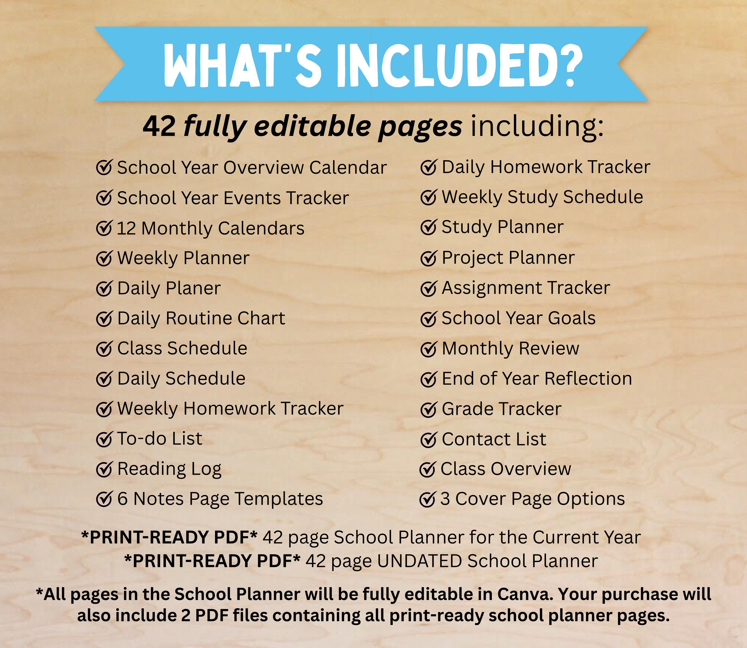 Editable School Planner for Kids, 2026-2027 Student Planner, Printable ...