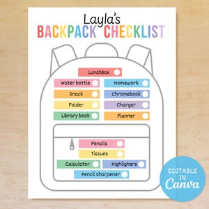 Kids Backpack Checklist, Editable Backpack List, Visual Routine Chart ...