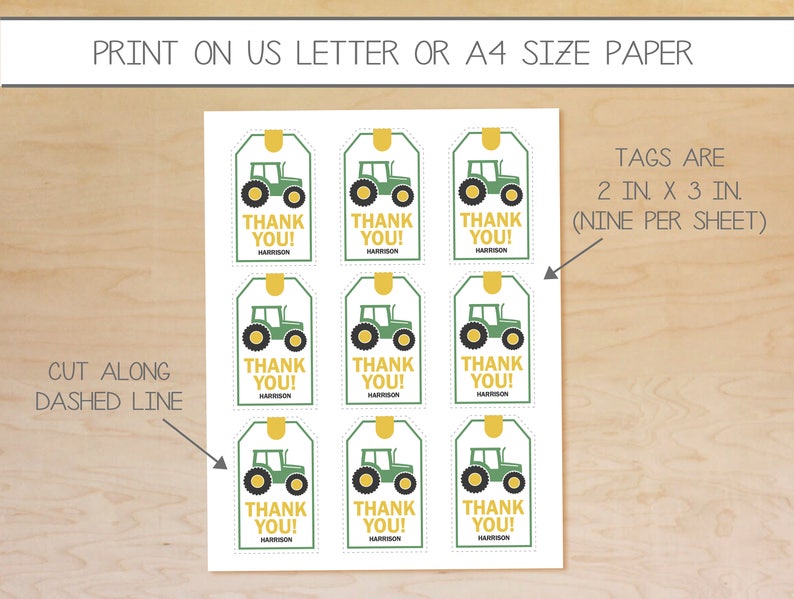 Tractor Party Favor Tags Personalized, Birthday Thank You Tags, Tractor ...