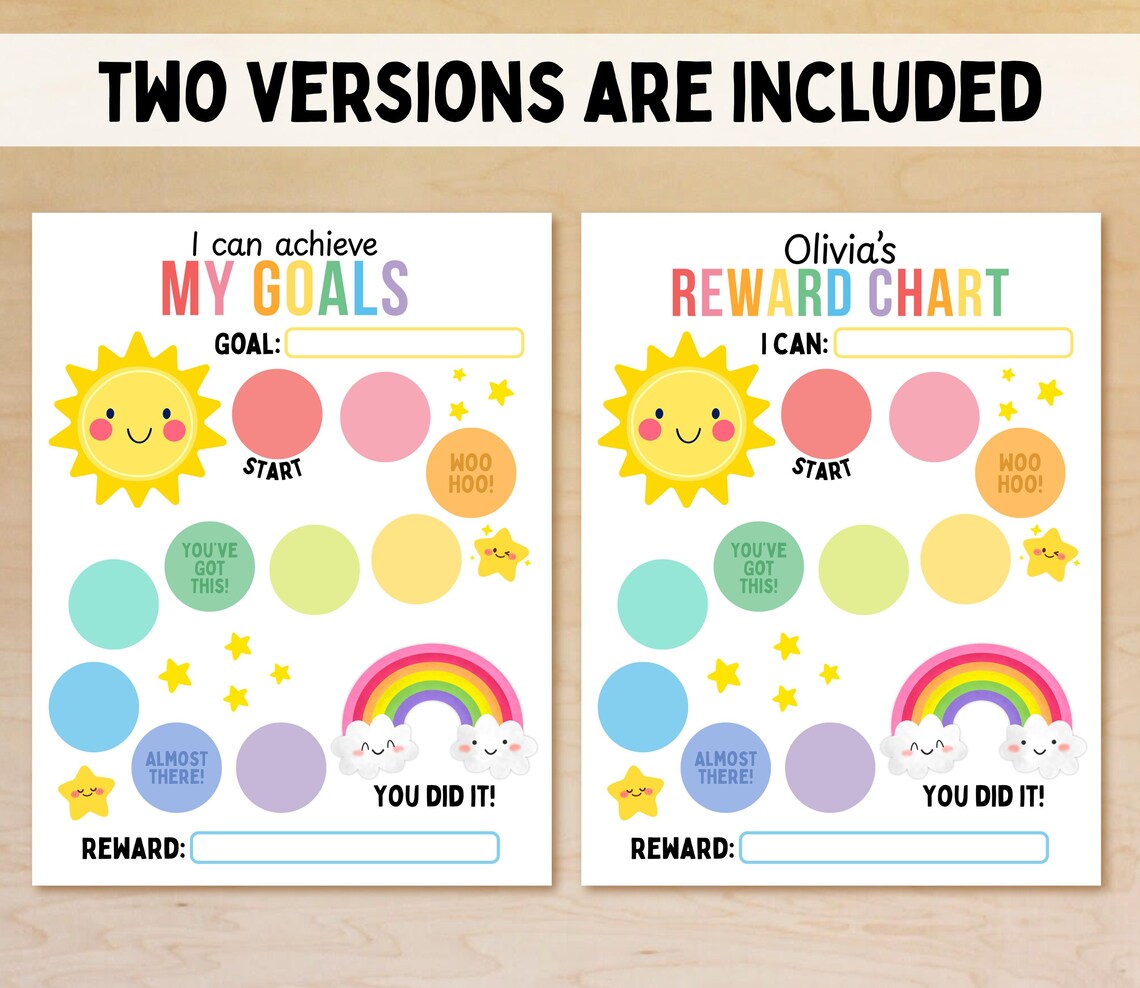 Kids Reward Chart Printable, Kids Goal Tracker, Rainbow Sticker Chart ...