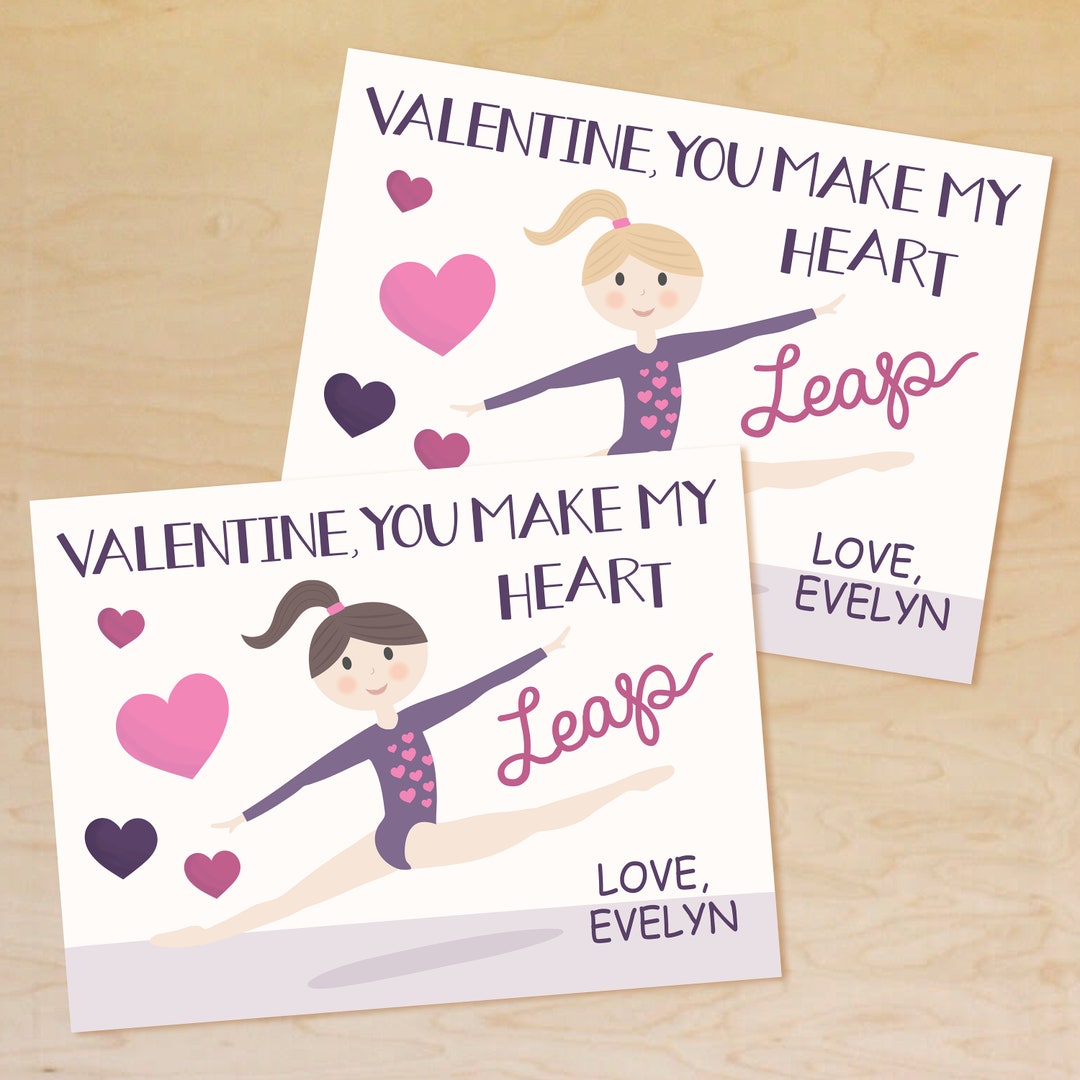 Gymnastics Valentine Card PERSONALIZED, Gymnast Valentines, Printable ...
