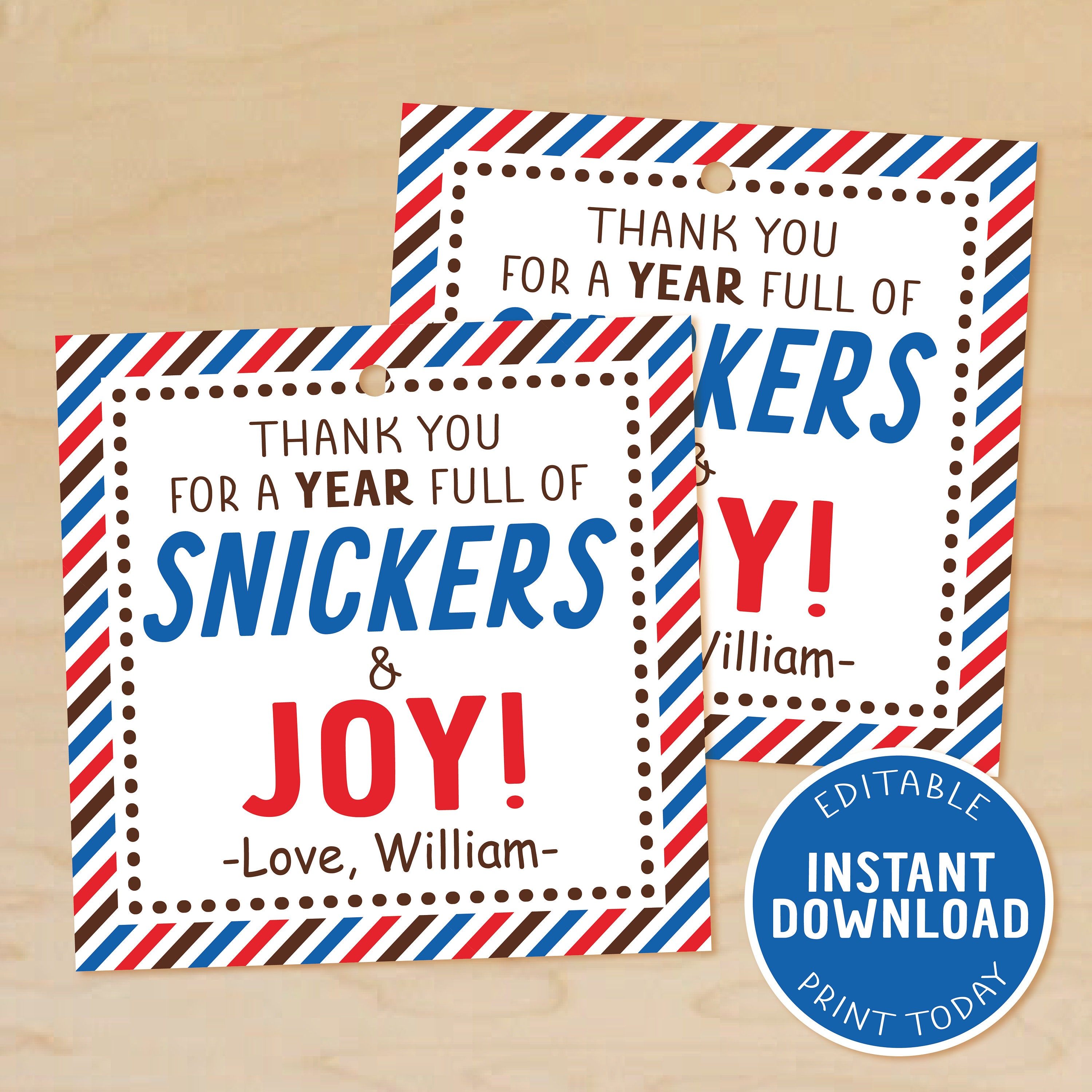 Snickers Gift Tags, Almond Joy Tag, Teacher Appreciation, Teacher Thank ...