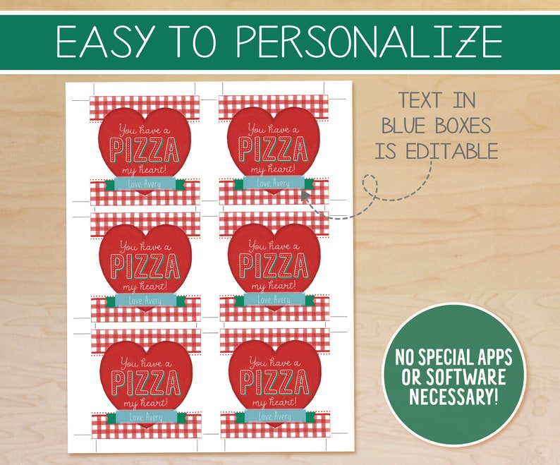 Pizza Valentine Tags You Have A Pizza My Heart Classroom - Etsy