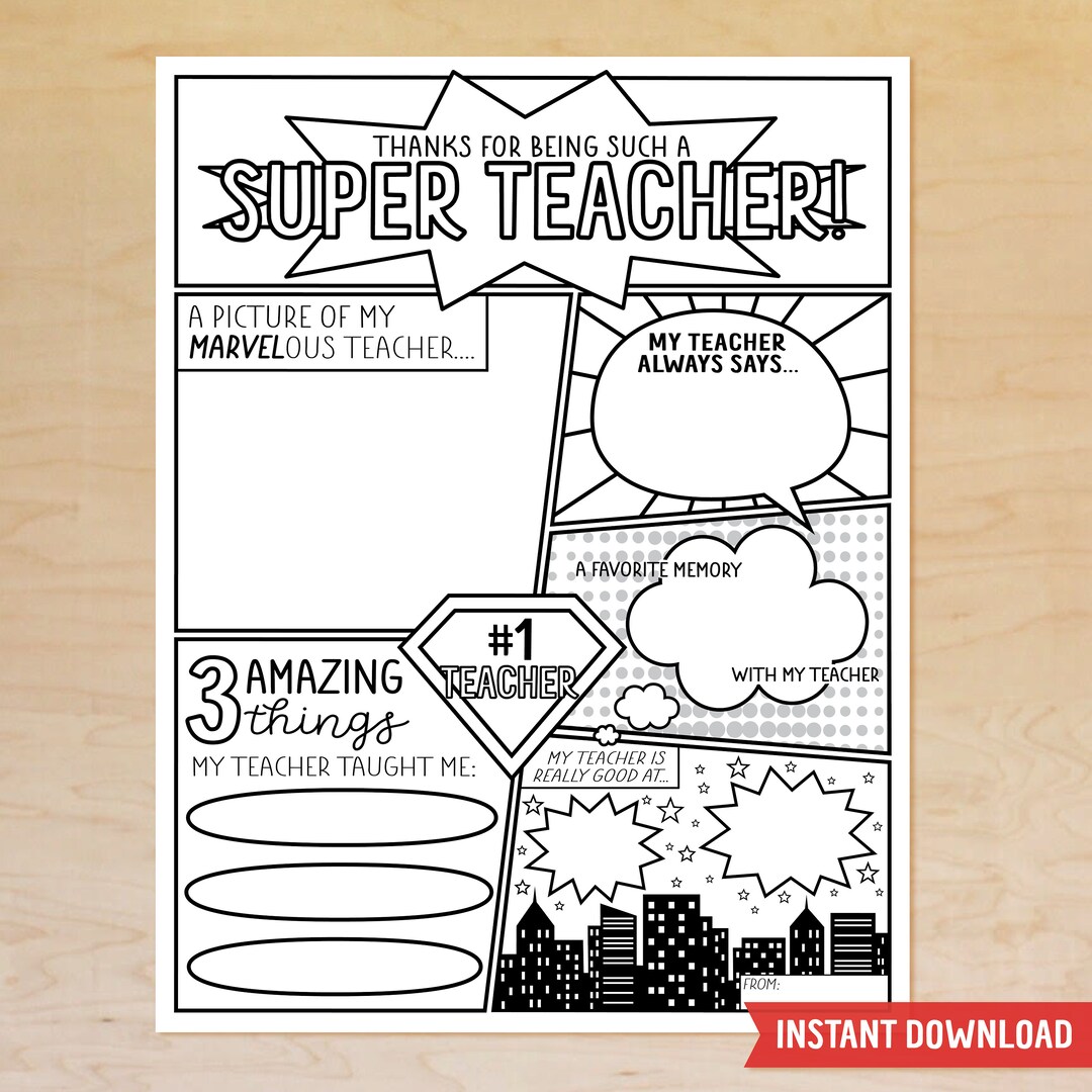 Superhero Teacher Appreciation Printable, All About My Teacher ...