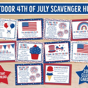 4th of July Outdoor Scavenger Hunt Clue Cards Fourth of July | Etsy