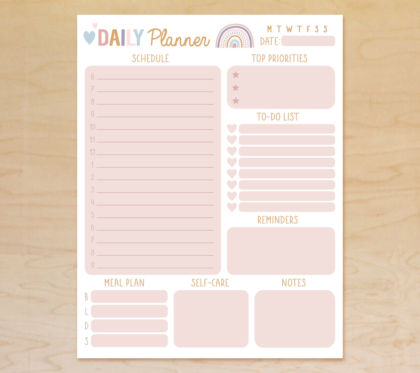 Daily Planner Printable, Cute Rainbow Daily Planner, Pink Girly Planner ...