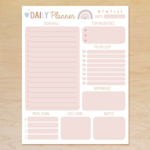 Daily Planner Printable, Cute Rainbow Daily Planner, Pink Girly Planner ...