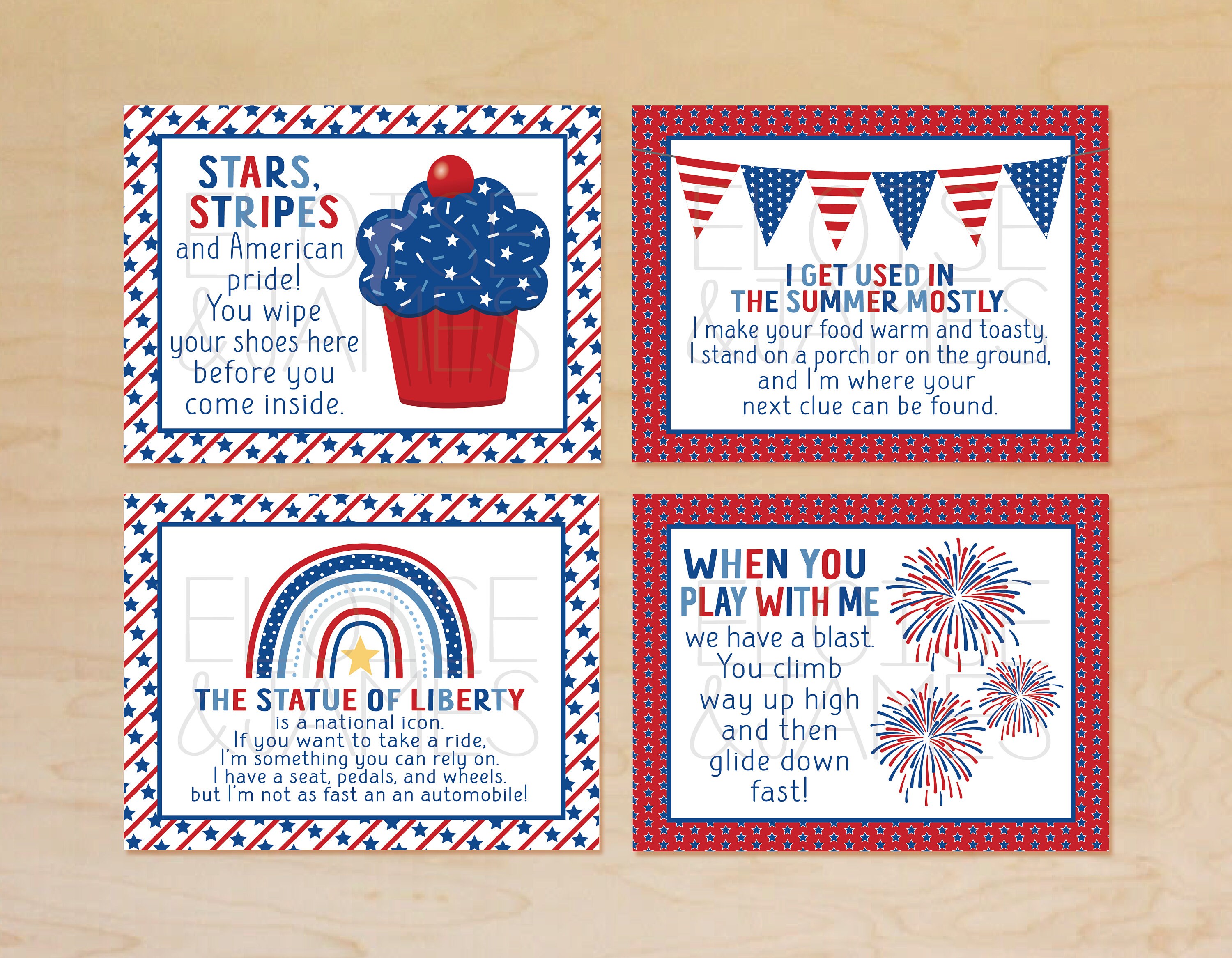 4th of July Outdoor Scavenger Hunt Clue Cards, Fourth of July Treasure ...