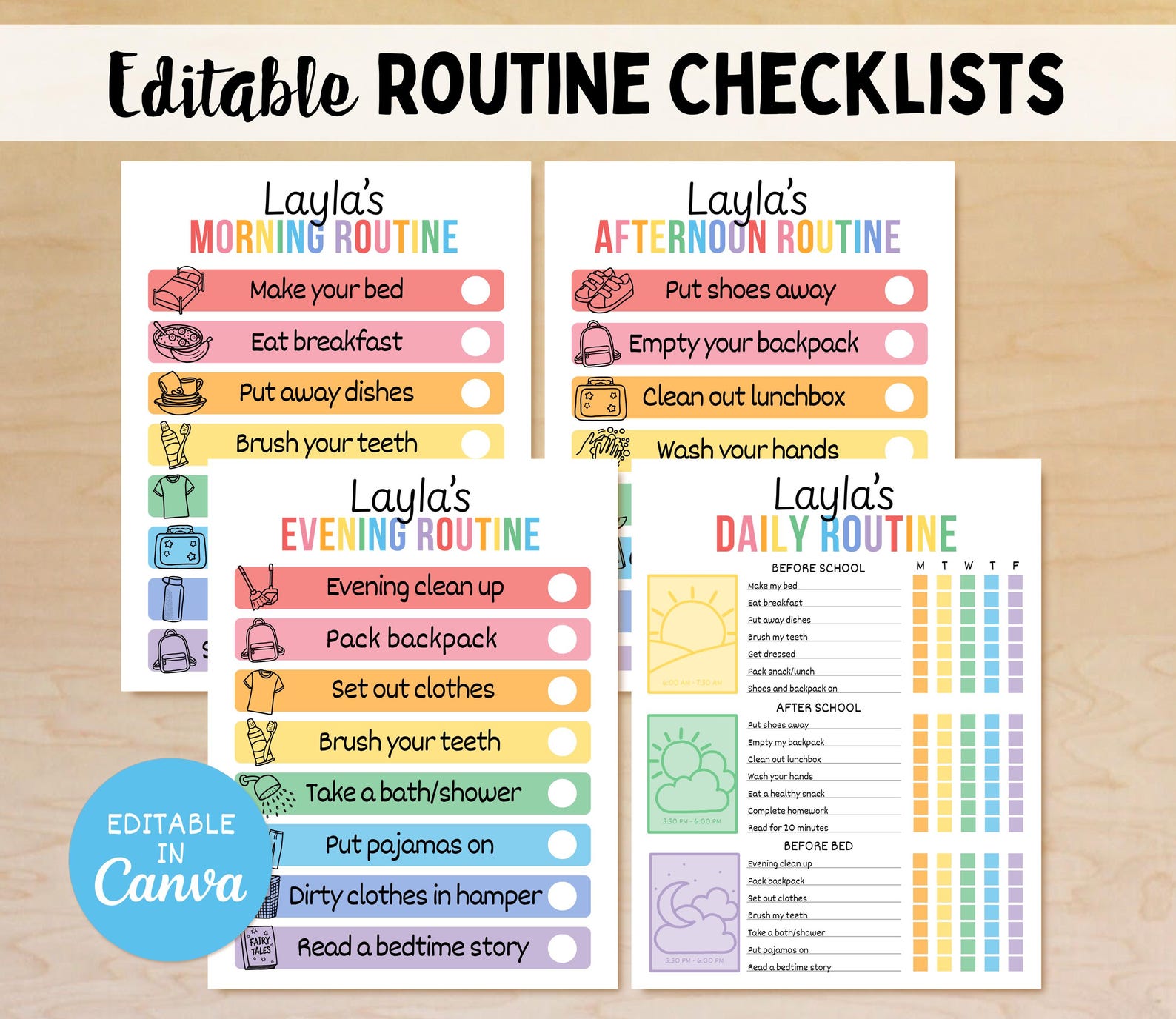 Editable Daily Checklist for Kids, Routine Chart for Kids, School Day ...