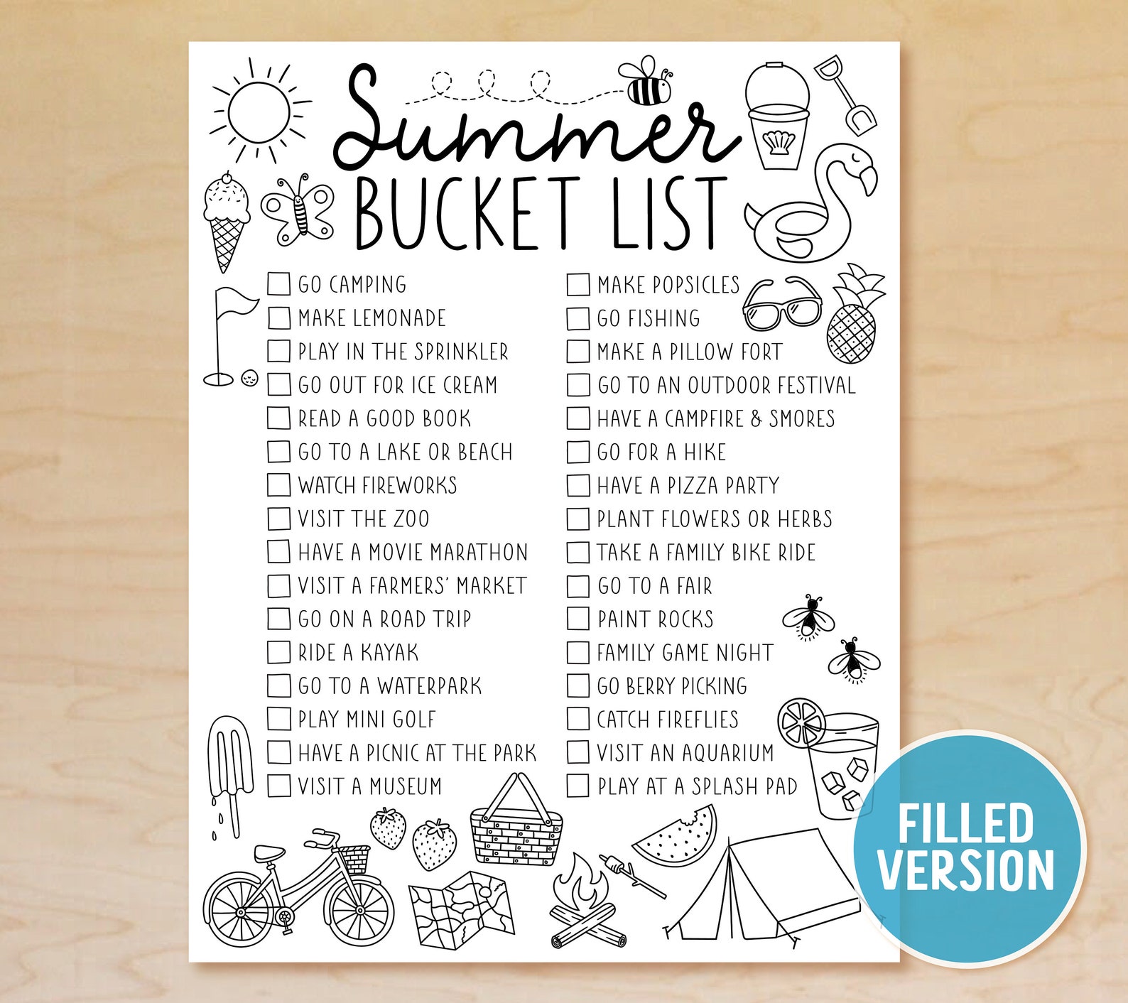 Summer Bucket List Printable, Summer Break Bucket List Template, Summer ...