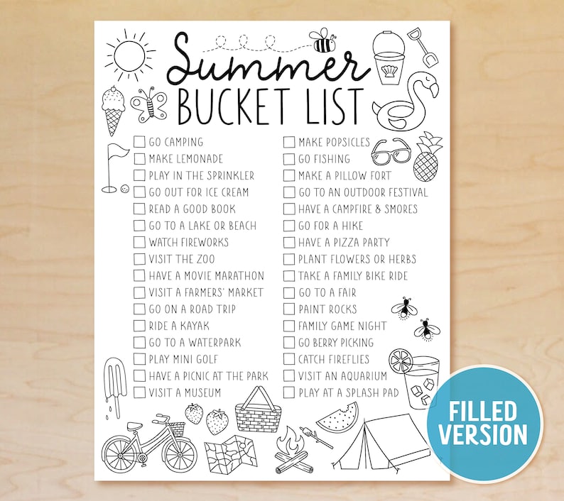 Summer Bucket List Printable, Summer Break Bucket List Template, Summer ...
