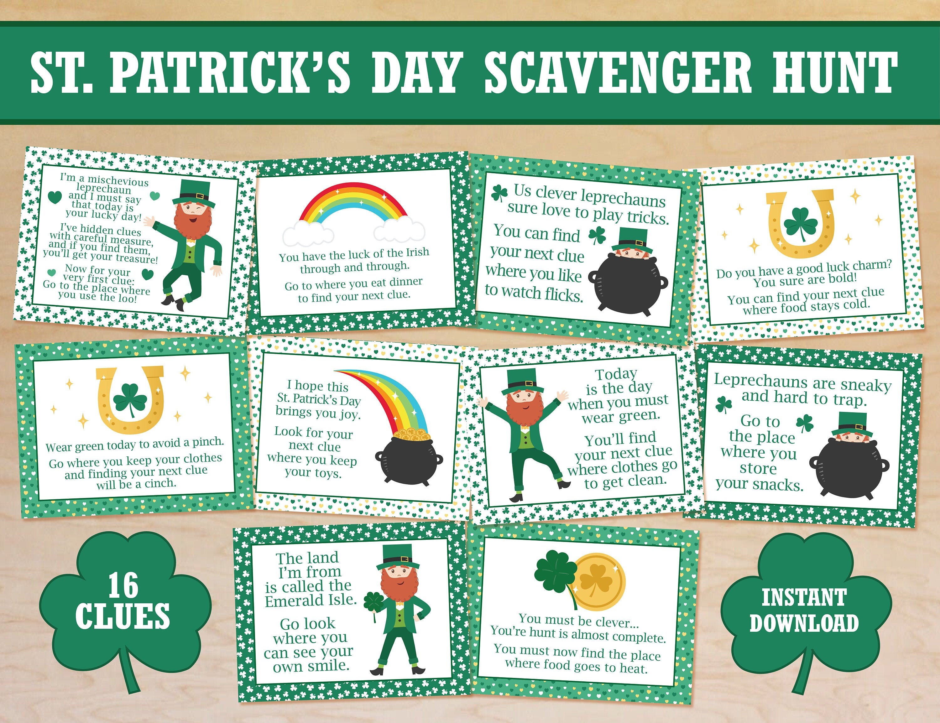 St Patricks Day Scavenger Hunt Clues St. Patrick's Day | Etsy