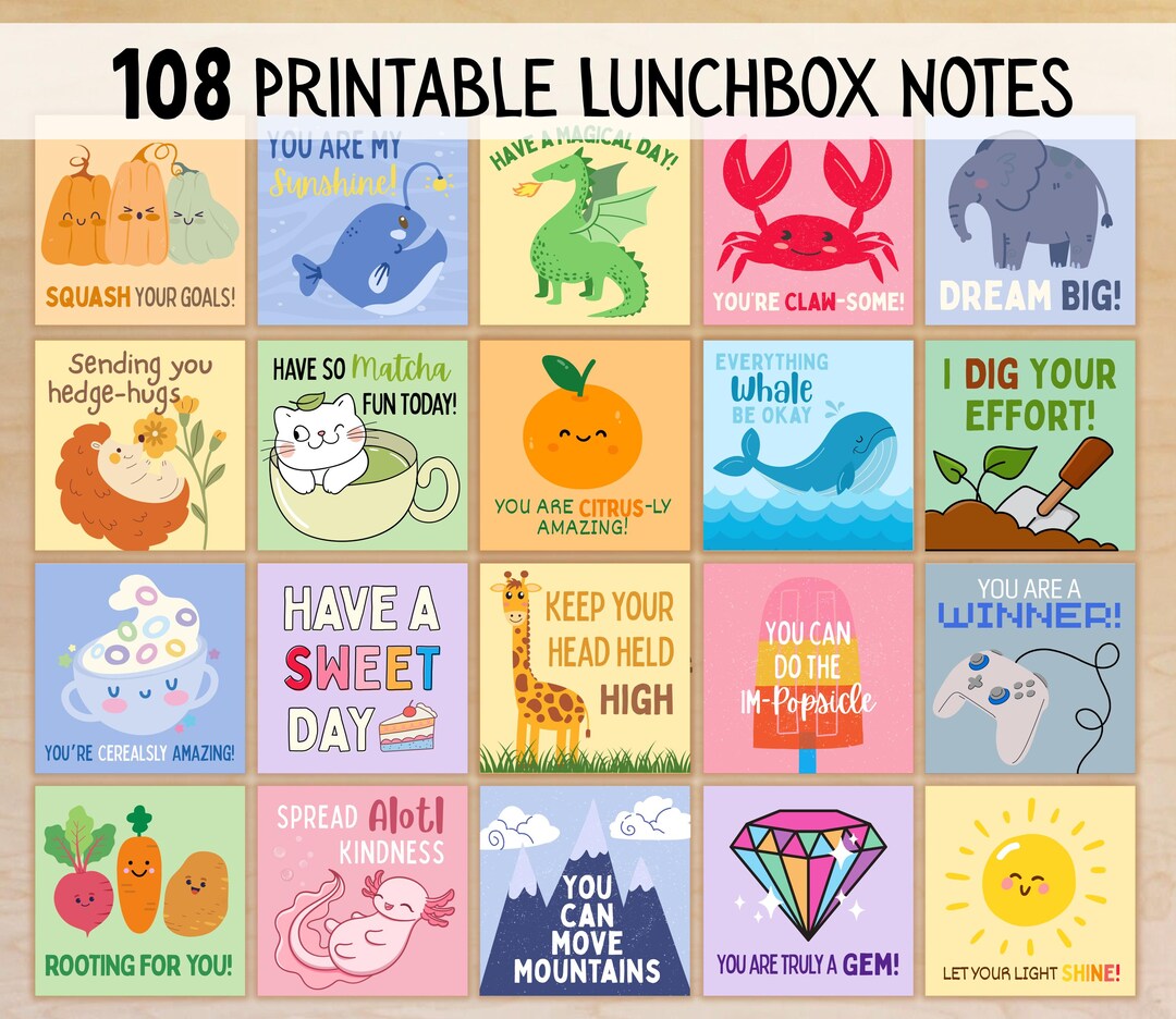 Printable Lunch Box Notes for Kids, Affirmation Lunchbox Notes ...