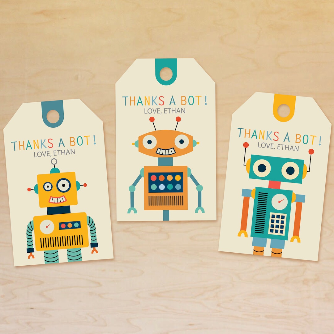 Robot Party Favor Tags Personalized, Birthday Thank You Tags, Robot ...
