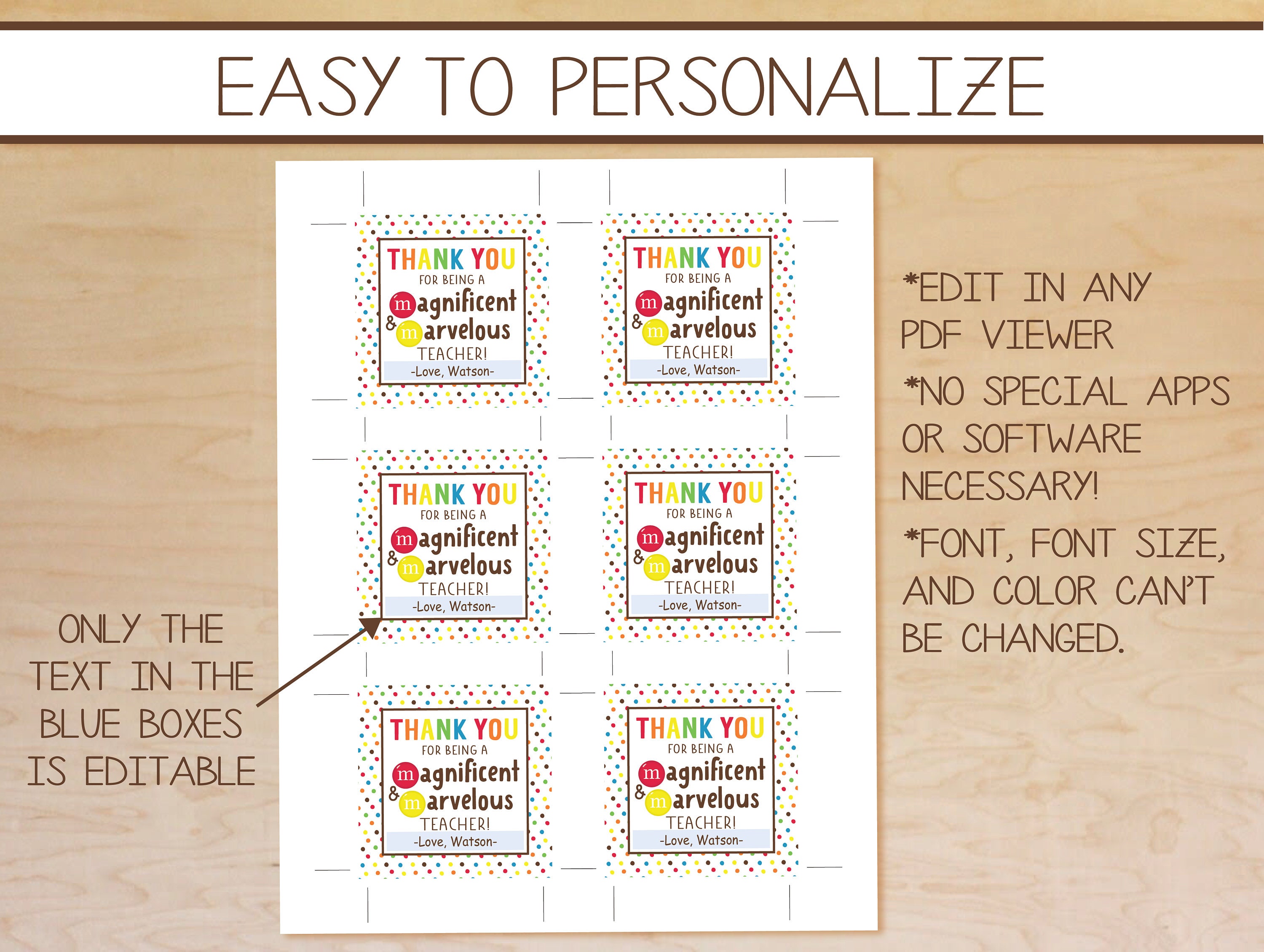 M&ms Teacher Appreciation Gift Tag, Magnificent and Marvelous Teacher ...