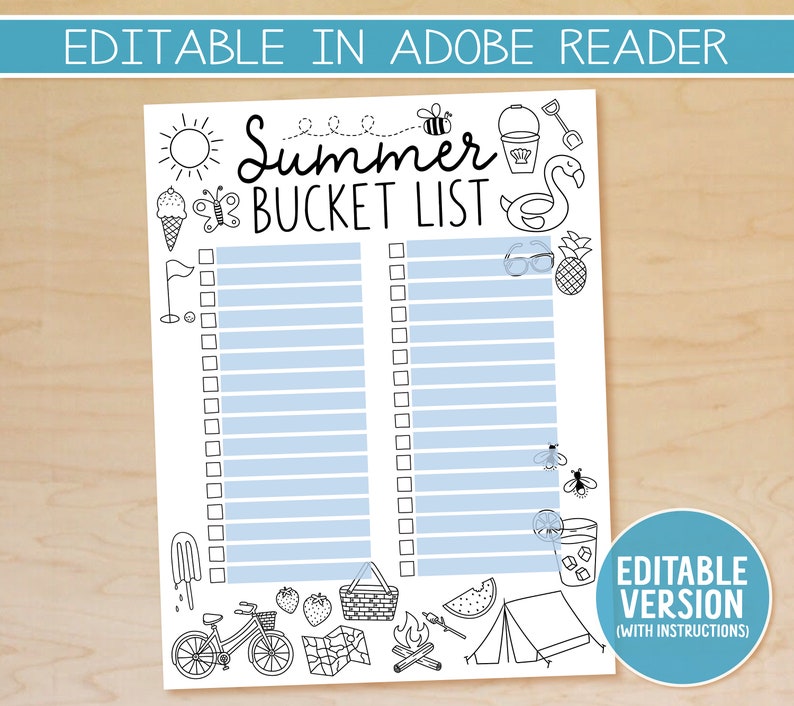 Summer Bucket List Printable, Summer Break Bucket List Template, Summer ...