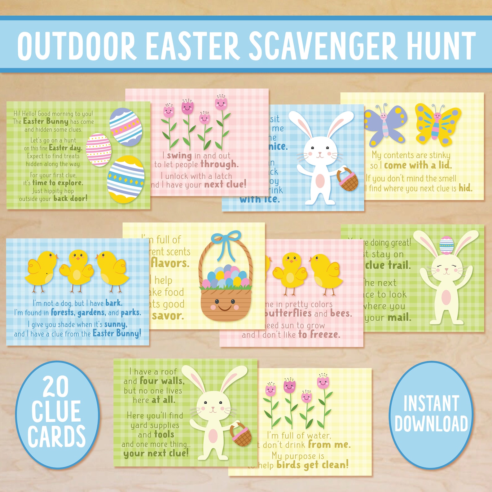 Outdoor Easter Scavenger Hunt Clues, Easter Egg Hunt Clue Cards, Easter ...