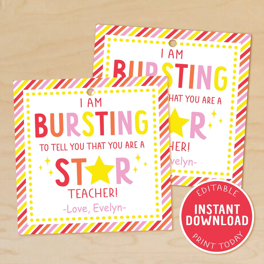 Teacher Appreciation Gift Tag, Starburst Gift Tags, Teacher ...