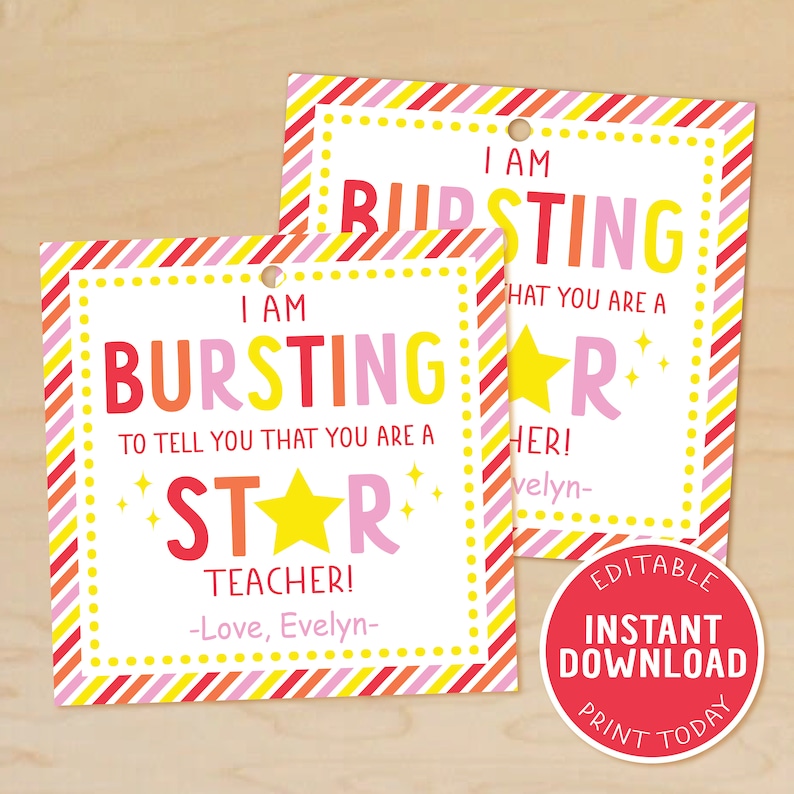 Teacher Appreciation Gift Tag, Starburst Gift Tags, Teacher ...