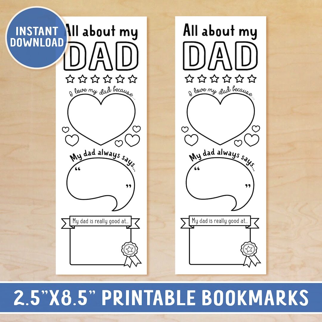 All About Dad Bookmark Printable, Father's Day Gift From Kids, Father's ...