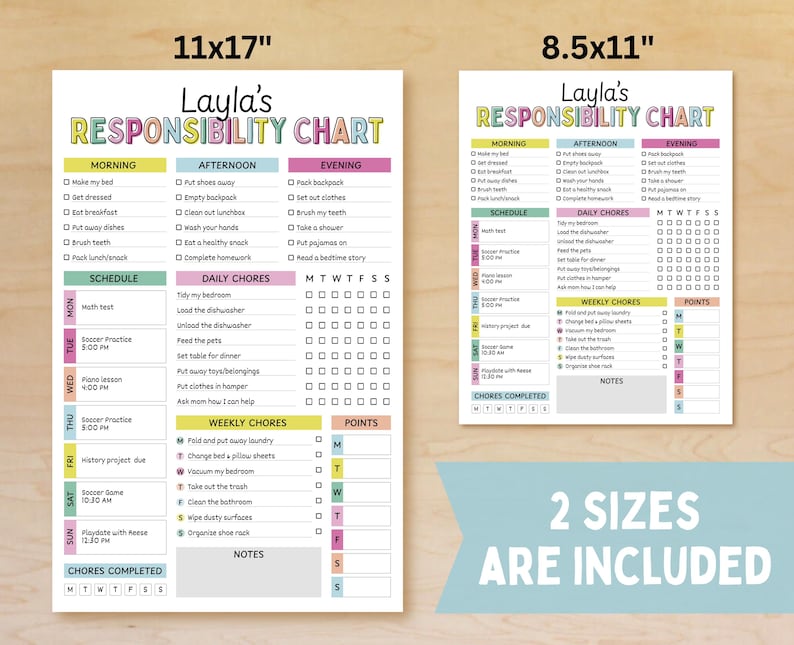 Editable Responsibility Chart for Kids, Kids Chore Checklist, Weekly ...