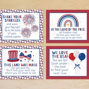 4th of July Indoor Scavenger Hunt Clue Cards, Fourth of July Treasure ...