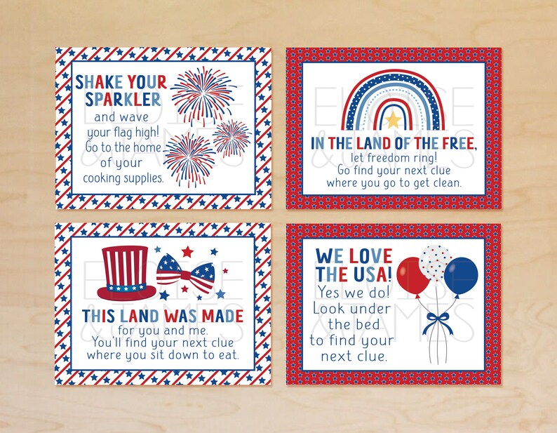 4th of July Indoor Scavenger Hunt Clue Cards Fourth of July | Etsy