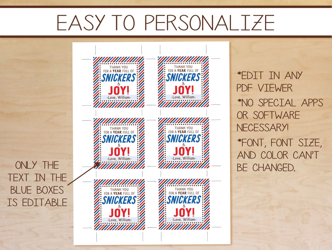 Snickers Gift Tags, Almond Joy Tag, Teacher Appreciation, Teacher Thank ...