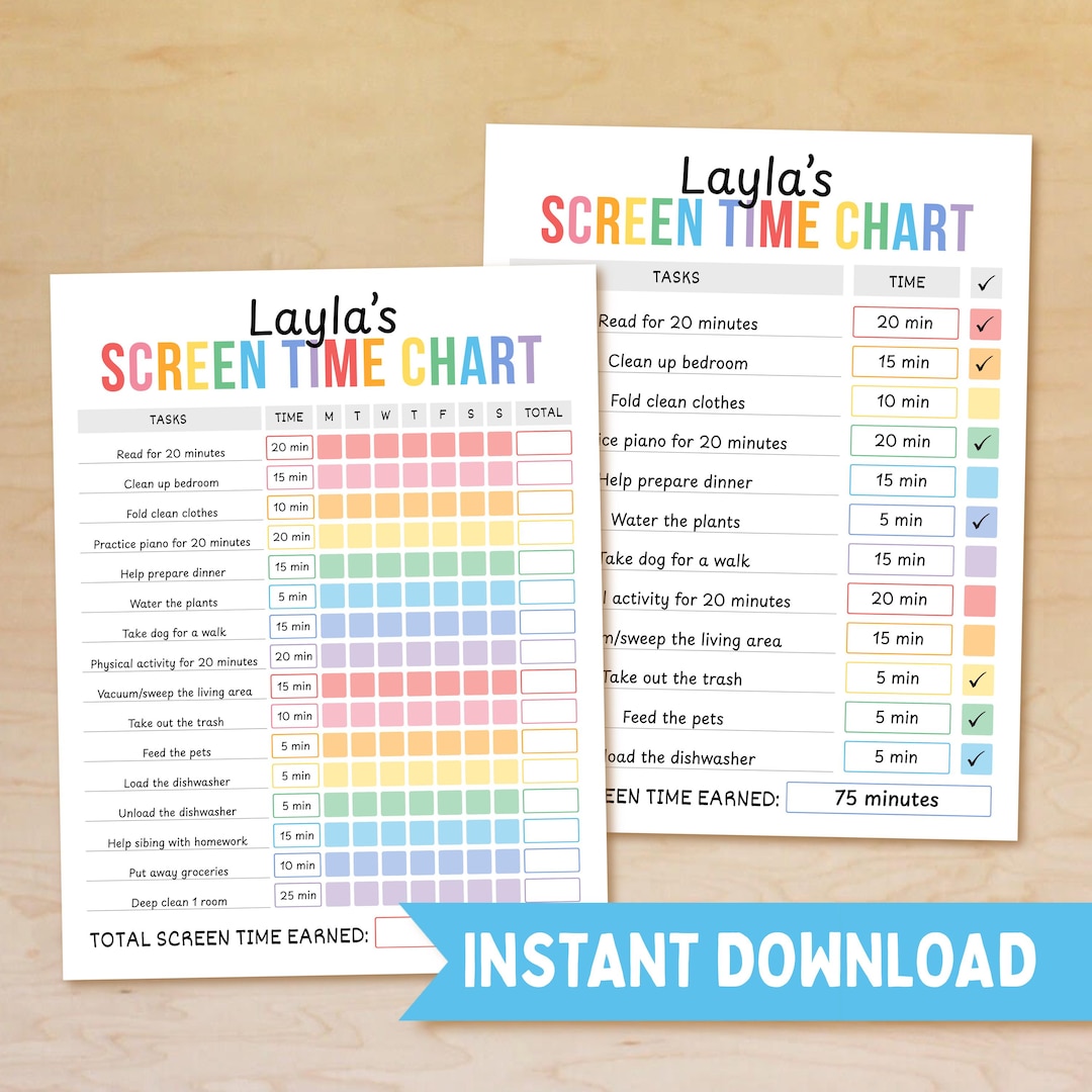 Editable Screen Time Chart for Kids, Screen Time Checklist, Screentime ...