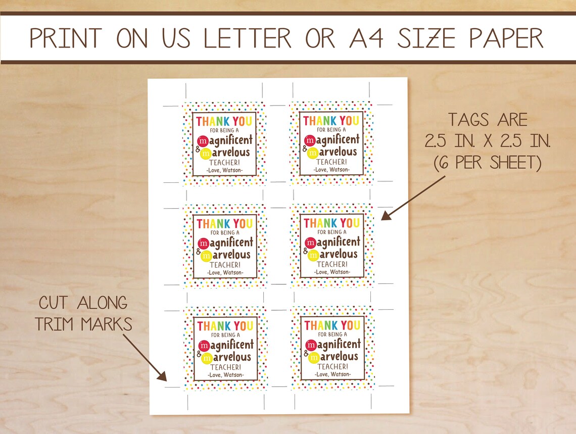 M&ms Teacher Appreciation Gift Tag Magnificent and Marvelous | Etsy