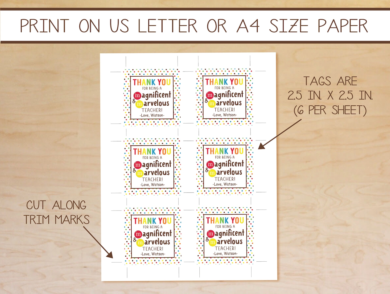M&ms Teacher Appreciation Gift Tag, Magnificent and Marvelous Teacher ...