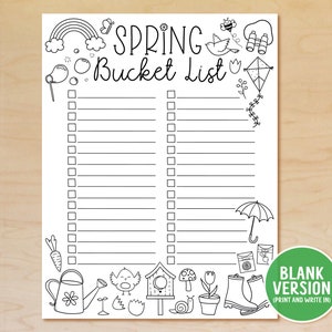 Spring Bucket List Printable, Spring Checklist Template, Spring Break ...