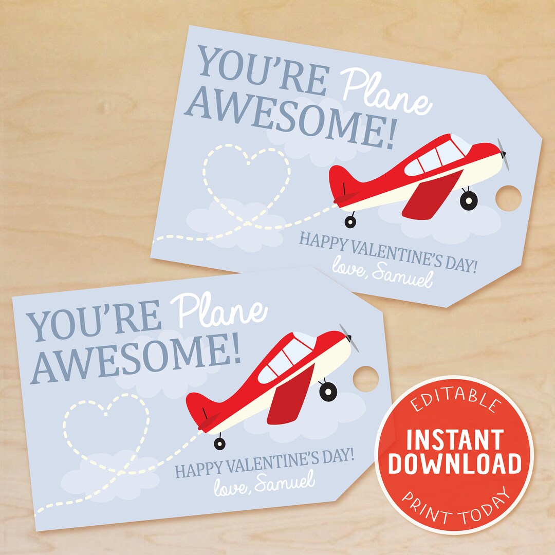Airplane Valentine Tag, Kids Airplane Valentines, Classroom Valentine ...