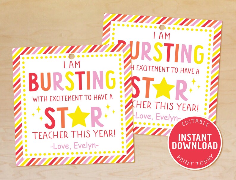 Back to School Gift Tag for Teachers I Am Bursting With - Etsy