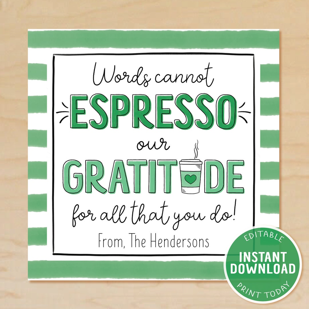 Coffee Gift Tag, Teacher Gift, Coffee Thank You Tag, Words Cannot ...