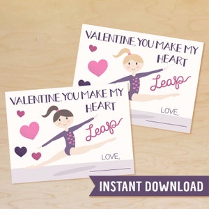 Gymnastics Valentine INSTANT DOWNLOAD, Gymnast Valentine Card ...