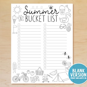 Summer Bucket List Printable, Summer Break Bucket List Template, Summer ...