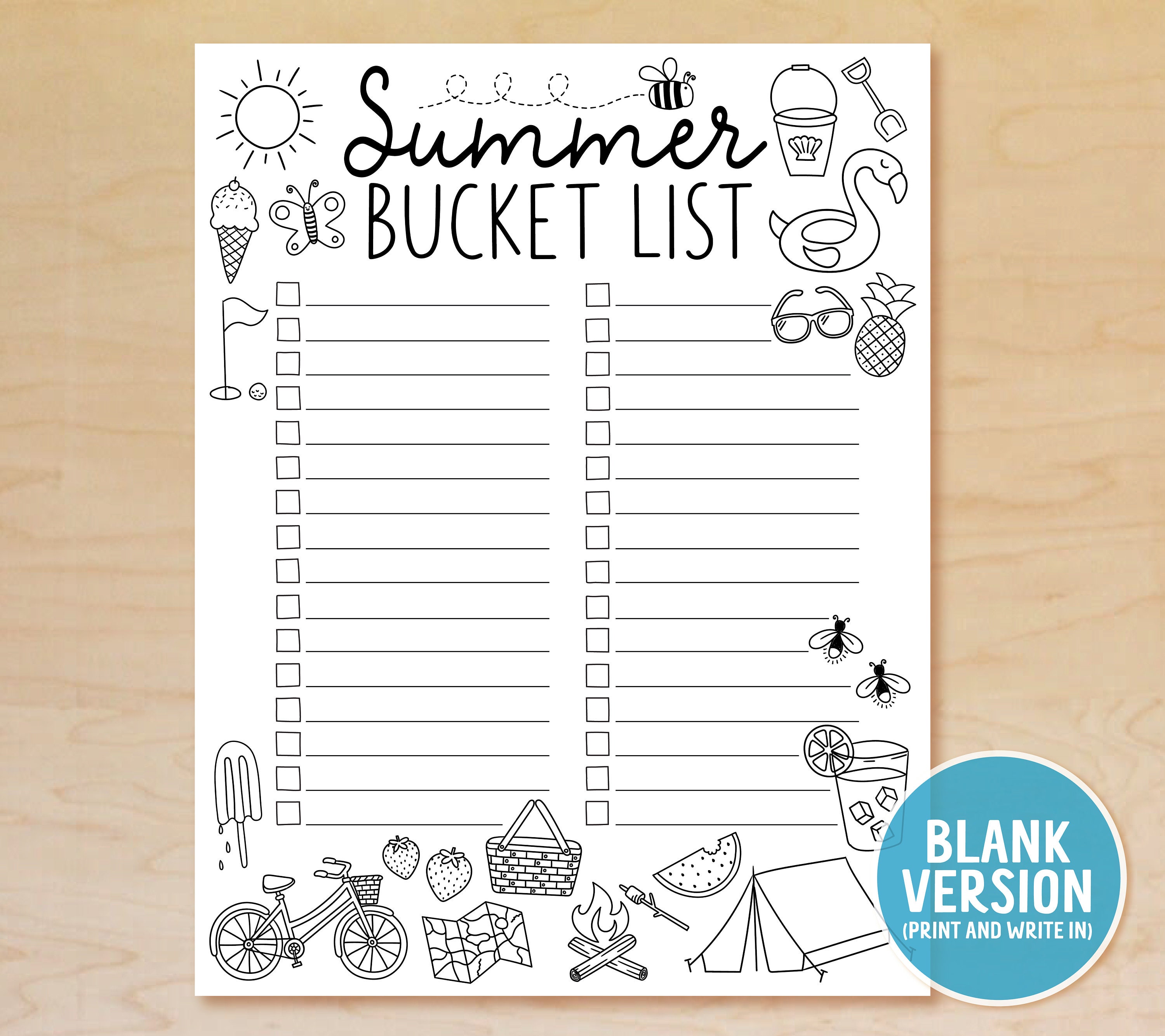 Summer Bucket List Printable, Summer Break Bucket List Template, Summer ...