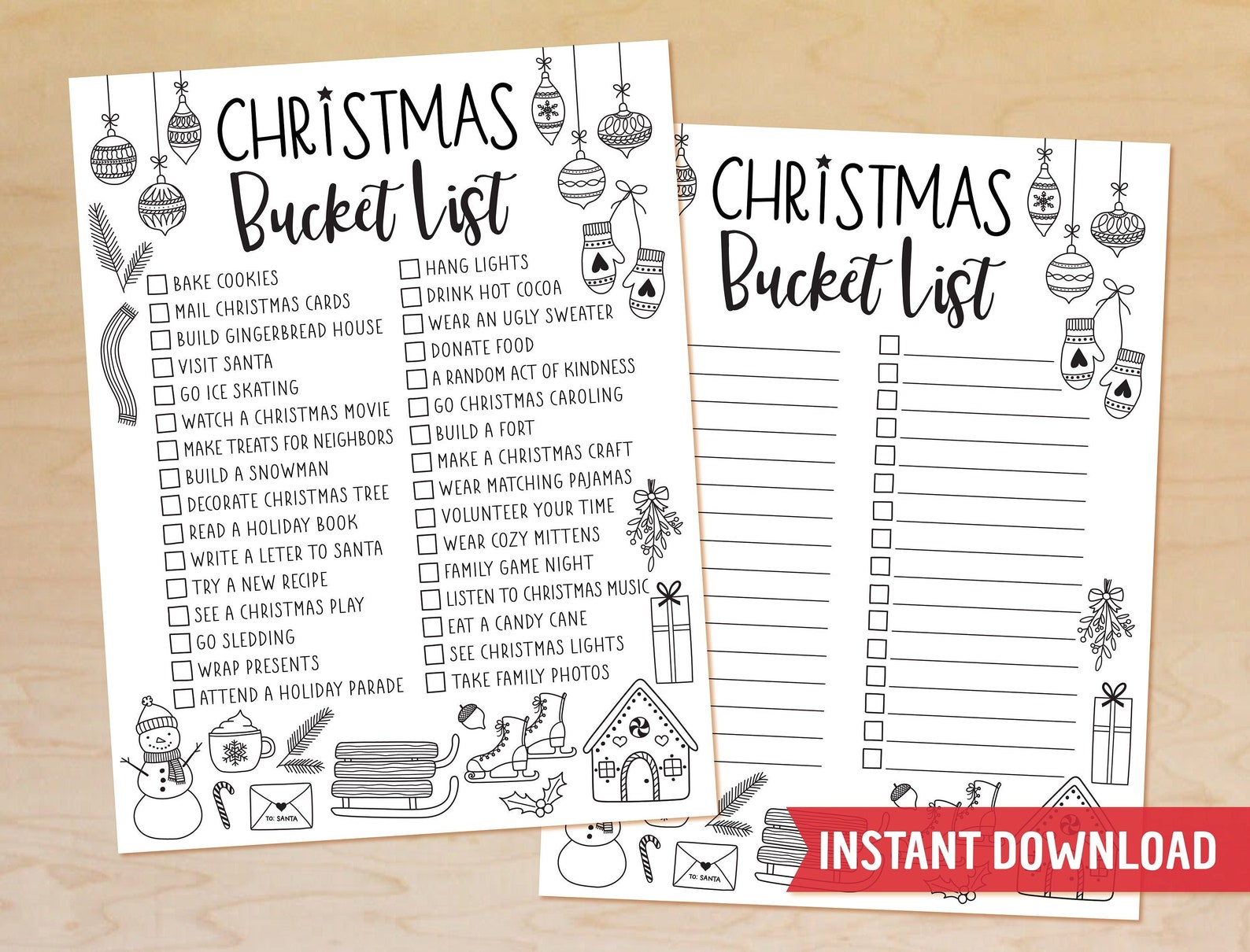 Christmas Bucket List Printable Winter Bucket List Template - Etsy