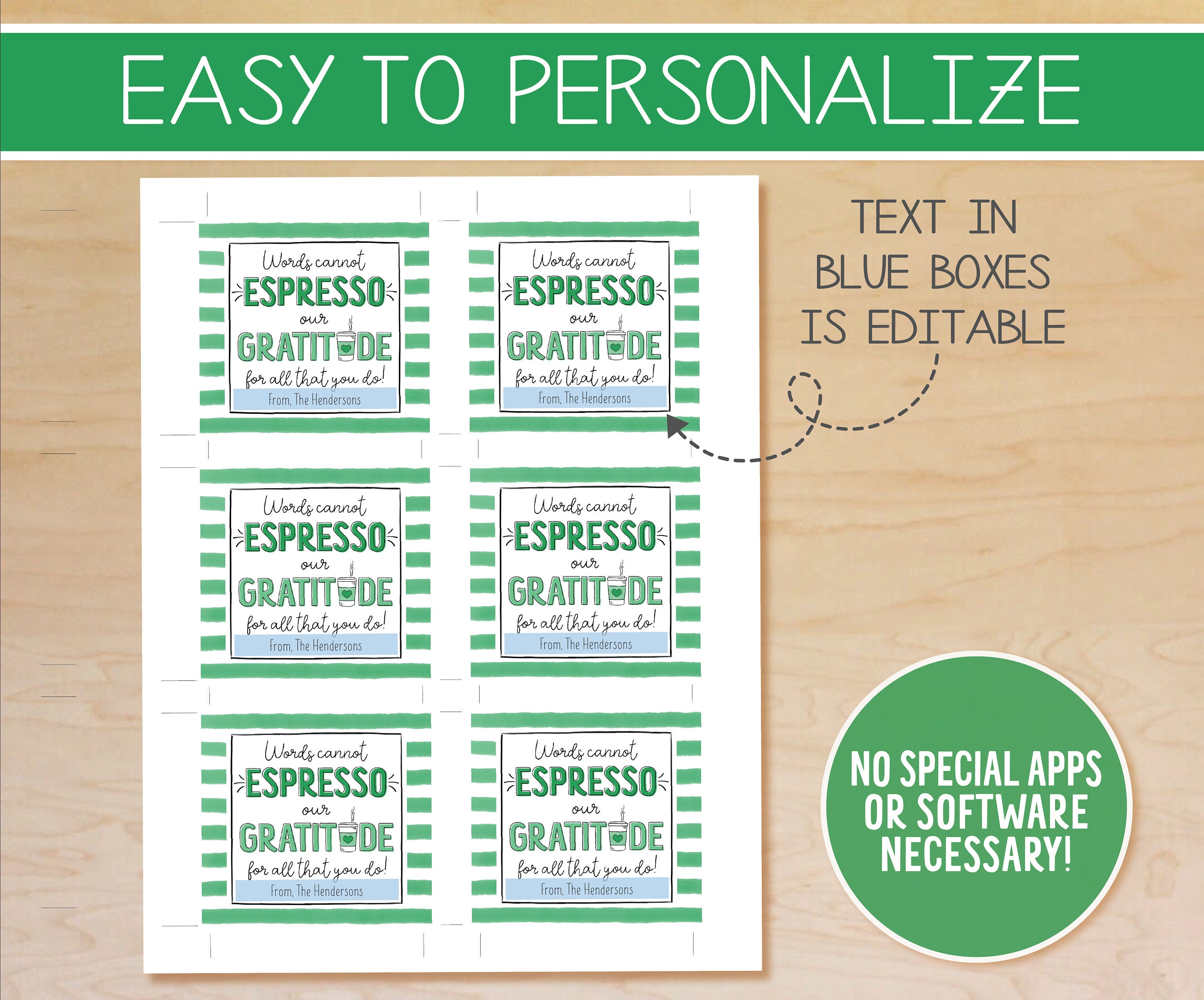 Coffee Gift Tag, Teacher Gift, Coffee Thank You Tag, Words Cannot ...