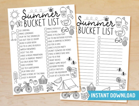 Summer Bucket List Printable Summer Break Bucket List - Etsy