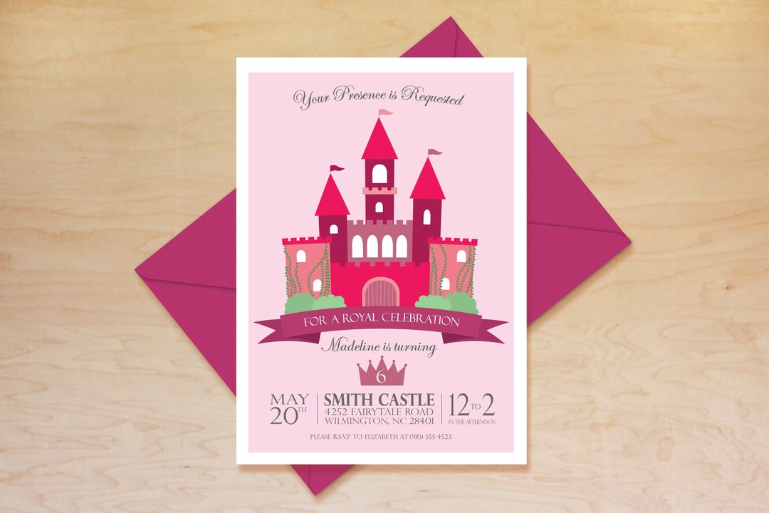 Princess Castle Birthday Invitation, Castle Birthday Invitation, Pink ...