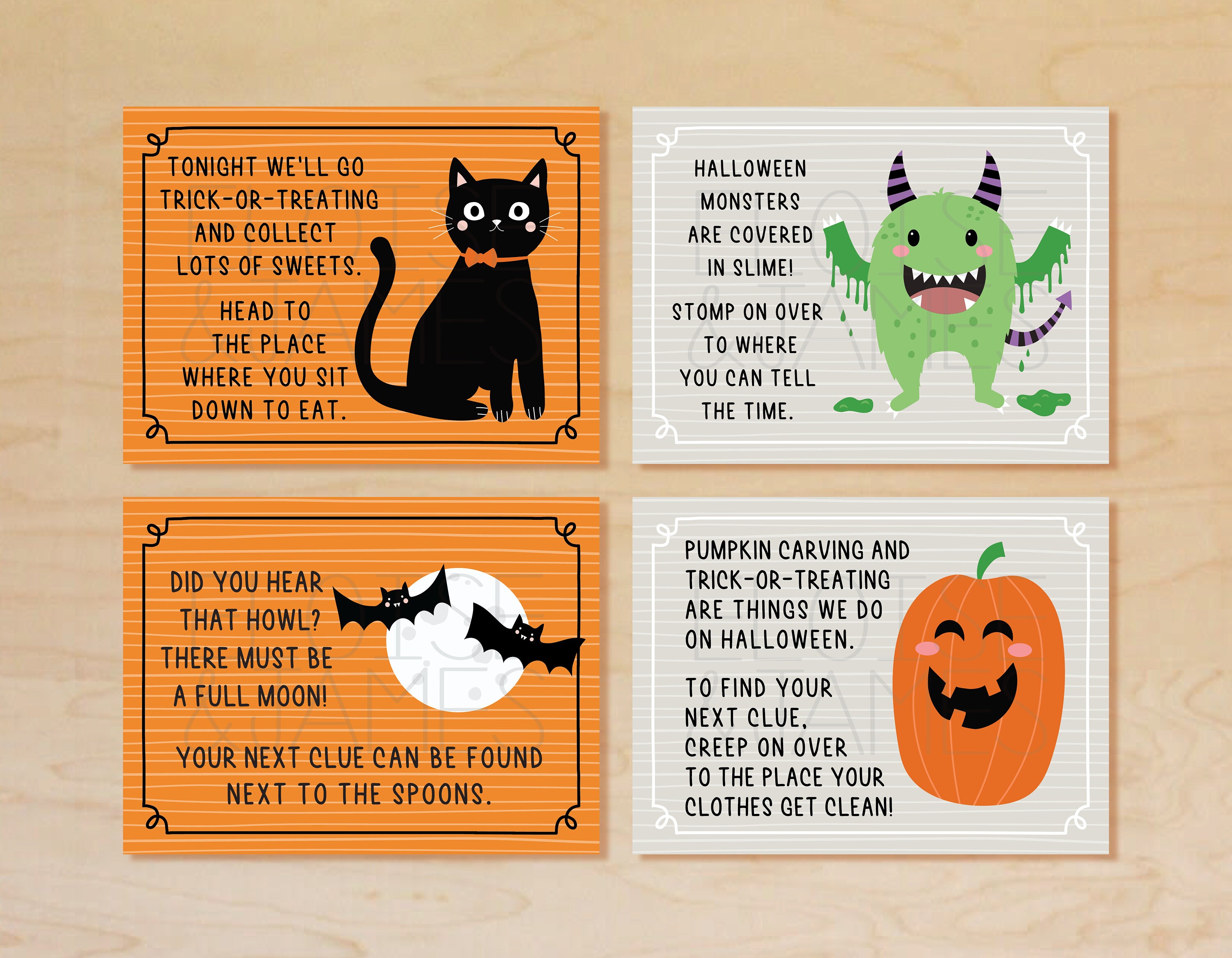 Halloween Scavenger Hunt for Kids, Indoor Halloween Treasure Hunt Clue ...