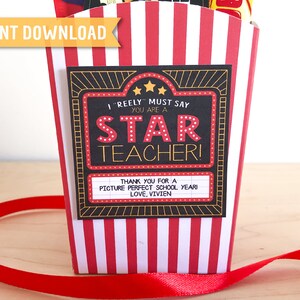 Movie Teacher Appreciation Printable, Teacher Movie Night Gift, Popcorn ...