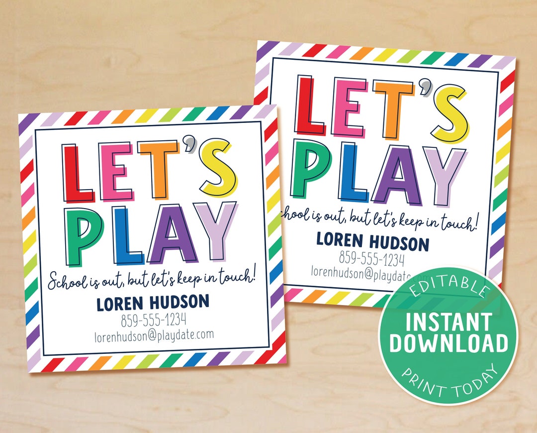 Printable Playdate Cards for Kids Editable Keep in Touch - Etsy